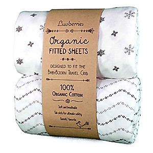 Luvberries 100% Organic Cotton Crib Sheets (Set of 2) for The Baby Bjorn Travel Crib, Baby and Toddler, Fitted Crib Sheets, for Boys & Girls (Grey and White)