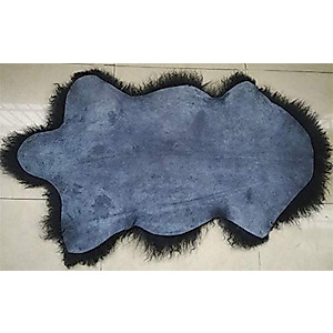 Genuine Tibetan Rug， Mongolian Lamb Sheepskin Curly Fur Pelt Throw Fur Area Rug Carpet Chair Cover with Super Fluffy Thick Decorativeas Throw Rug in Bedroom, Living Room,Black