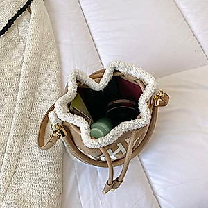 JQAliMOVV Bucket Bags for Women, Mini Bucket Bag Hobo Purses Tote Bag Leather Crossbody Bucket Bags Drawstring Handbags (Khaki)