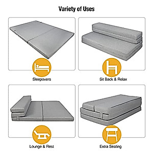 Varbucamp 4 Inch Folding Mattress, Memory Foam Portable Mattress and Sofa Bed with Washable Cover for Guest, Camping, Bedroom, Gray(80'' x 59'' x 4'')