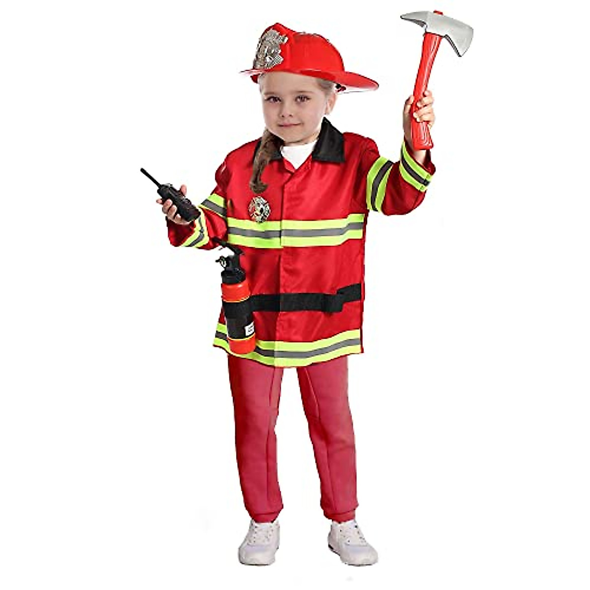 Firefighter Costume for Kids, Toddler Dress Up Costumes, Pretend Play Fireman Costume for Kids with Firefighter Gear, For Boys and Girls Ages 3-7