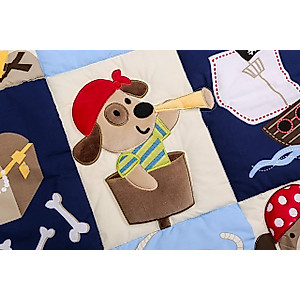 Brandream Baby Crib Bedding Sets for Boys | 4-Piece Blue Nursery Set Nautical Anchor Palm Dog Pirate Theme
