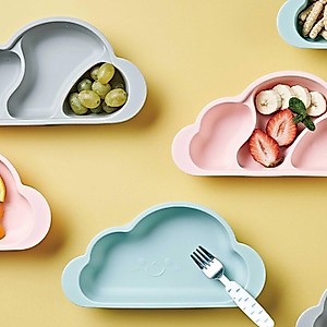 Mother's Corn Suction Plate for Baby | Divided Food-Grade 100% Silicone Feeding Bowls and Dishes for Kids, Infants & Toddlers - BPA-Free, Microwave, Dishwasher & Oven Safe | Cloud Design | Grey