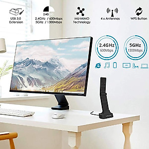 USB WiFi Adapter 1900mbps,WAVLINK Dual Band USB 3.0 WiFi Dongle/2.4 + 5Ghz Wireless Network Adapter/Card for PC/Desktop/Tablet/Laptop, 802.11ac WiFi Support Windows 11/XP/Vista/7/8/8.1/10 and MAC OS