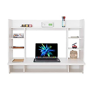 Basicwise Wall Mount Laptop Office Desk with Shelves, White,