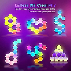 Hexagon Lights with Remote, Modular Touch Sensitive Lights Creative Geometry Assembly LED Hexagonal Wall Light,RGB Gaming Lights for Living Room, Bedroom, DIY Enthusiasts, Festival 6 Packs