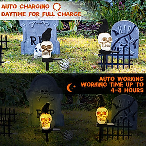 Retisee 2 Pcs Skull Halloween Lights Crow on Skull Solar Pathway Lights Outdoor Decorations Waterproof Scary Skeleton LED Lights for Patio Lawn Yard Garden Home,2 Styles