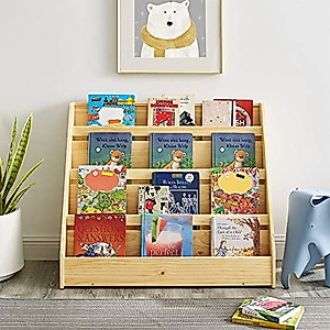 Pinewood Single-Sided Bookcase Display Stand for Kid Kids Storage Bookshelf with 4 Shelves Book Rack Natural Farmhouse Pine Finish Includes Hardware