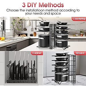 Pot Rack Organizers & Pull Out Cabinet Organizer, Adjustable Pots and Pans Organizer with 3 DIY Methods for Kitchen Organization, 12.6W x 16.53D x 12.99H Under Sink Slide Out Storage Shelf(2 Pack)