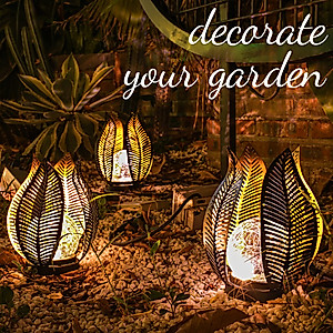 QZGE Solar Garden Lights Waterproof Decorations,Crackle Globe Glass,Metal Palm Leaf Solar Lights for Outdoor Decor On Garden,Patio,Yard,Front Porch,Tabletop Lamp-Perfect Gifts