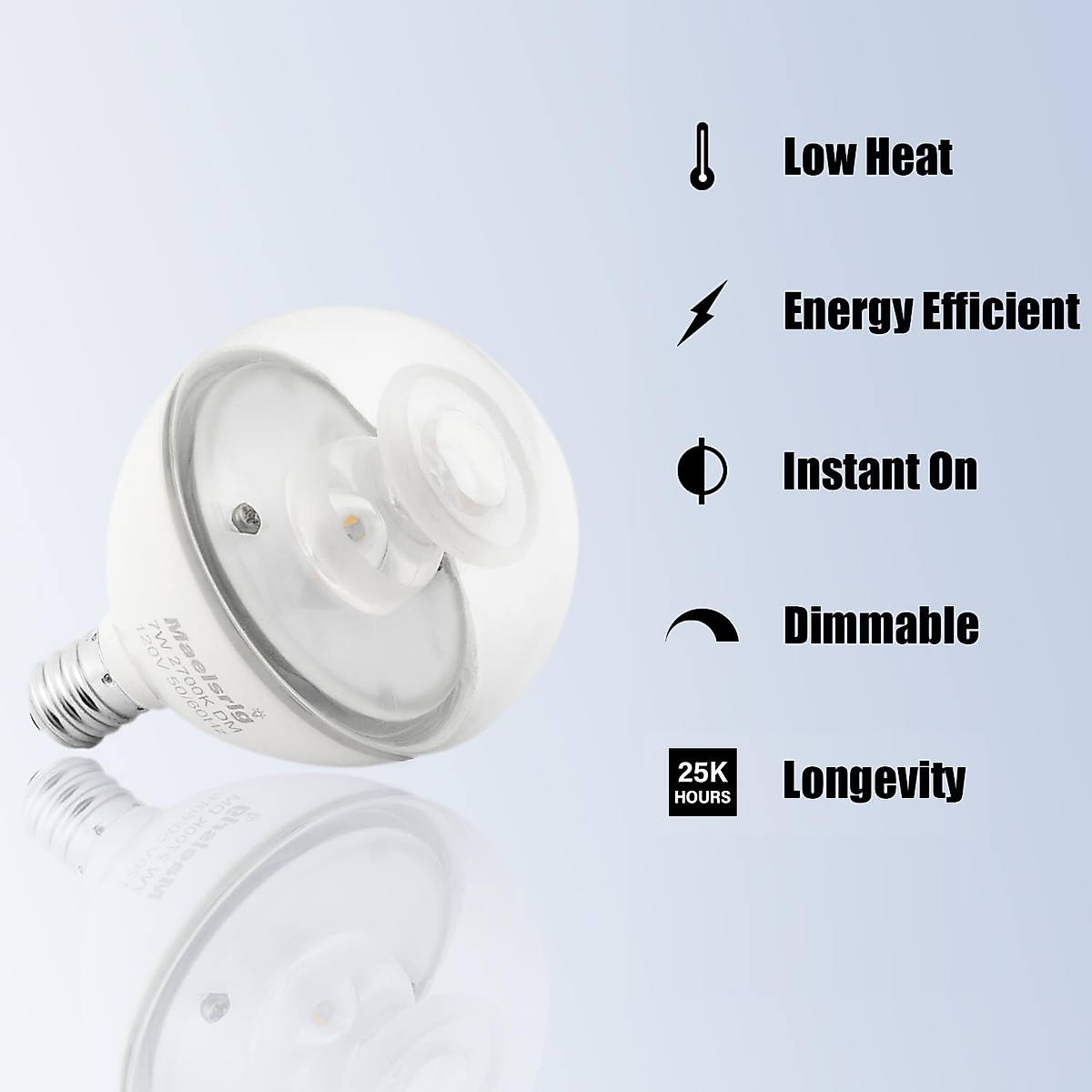 Maelsrlg G16.5 Light Bulb LED, 60W Equivalent, Small Round Light Bulbs, E12 Candelabra Base, Dimmable, Daylight 5000K, 7W 600 Lumens, Type G Light Bulb, Clear Glass, Pack of 4