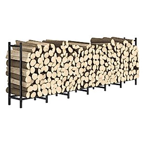 NANANARDOSO 8ft Outdoor Firewood Rack Holder for Fireplace Wood Storage, Adjustable Fire Log Stacker Stand, Heavy Duty Logs Stand Stacker Holder for Fireplace Metal Lumber Storage Carrier Organizer