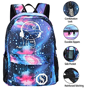 Galaxy School Backpack for Boys /Girls, Anime Luminous Backpack for Kids School Bags Casual Daypack with USB Charging Port