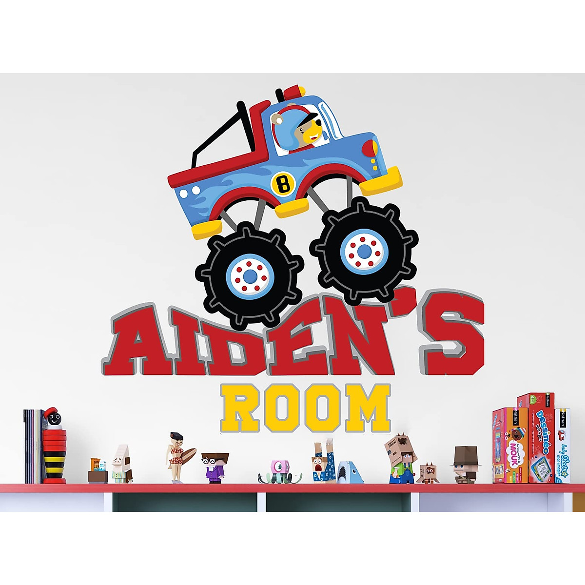 AdesiivoStudio Personalized Name Monster Truck Stickers for Wall Decor - Monster Truck Room Decor for Boys - Monster Jam Wall Decals for Kids Bedroom - Customized Name Wall Decor (Kids Monster Truck)