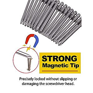 Rocaris 16 Pack 1/4 Inch Hex Shank Long Magnetic Screwdriver Bits Set 4 in Power Tools(Slotted+Cross+Hex+Plum blossom)