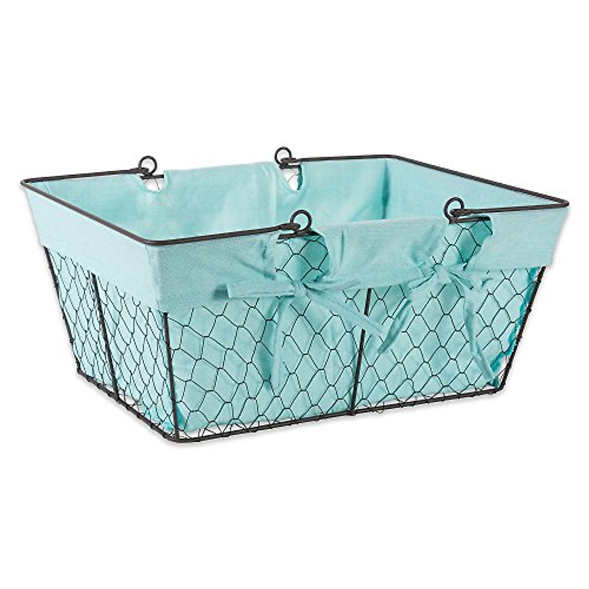 DII Farmhouse Chicken Wire Egg Basket, Storage Baskets with Liner, Aqua, 16x12x7.88"