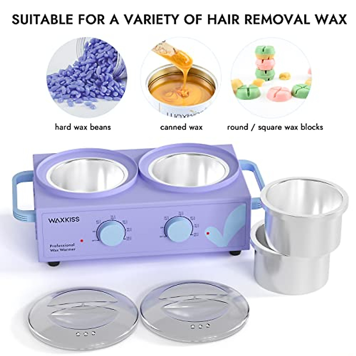 Double Wax Warmer for Hair Removal 14oz Wax Pot Warmer Professional with Anti-scalding design see-through lid Dual Waxing Pot Machine Faster Wax Melting for Large Area Waxing