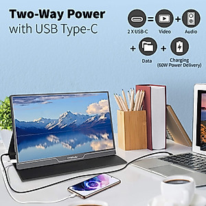 FYHXele 15.6" Portable Monitor, Touchscreen Monitor, FHD 1080P IPS Ultra Slim Gaming Monitor, Eye Care Display, 1x Mini-HDMI 2xUSB Type-C for Laptop PC Phone, Touch Not for iOS