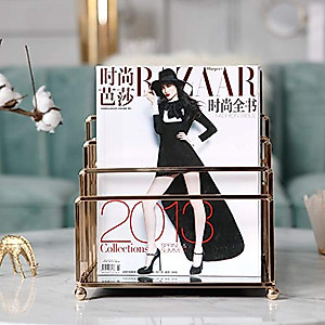 Newspaper Baskets Magazine Rack, Bookshelf Bedroom Bedside Bookshelf Simple Small Book Rack Desktop Creative Sundries Box Metal Magazine Rack Living Room Magazine Rack (Color : Gold, Size : 262628cm)