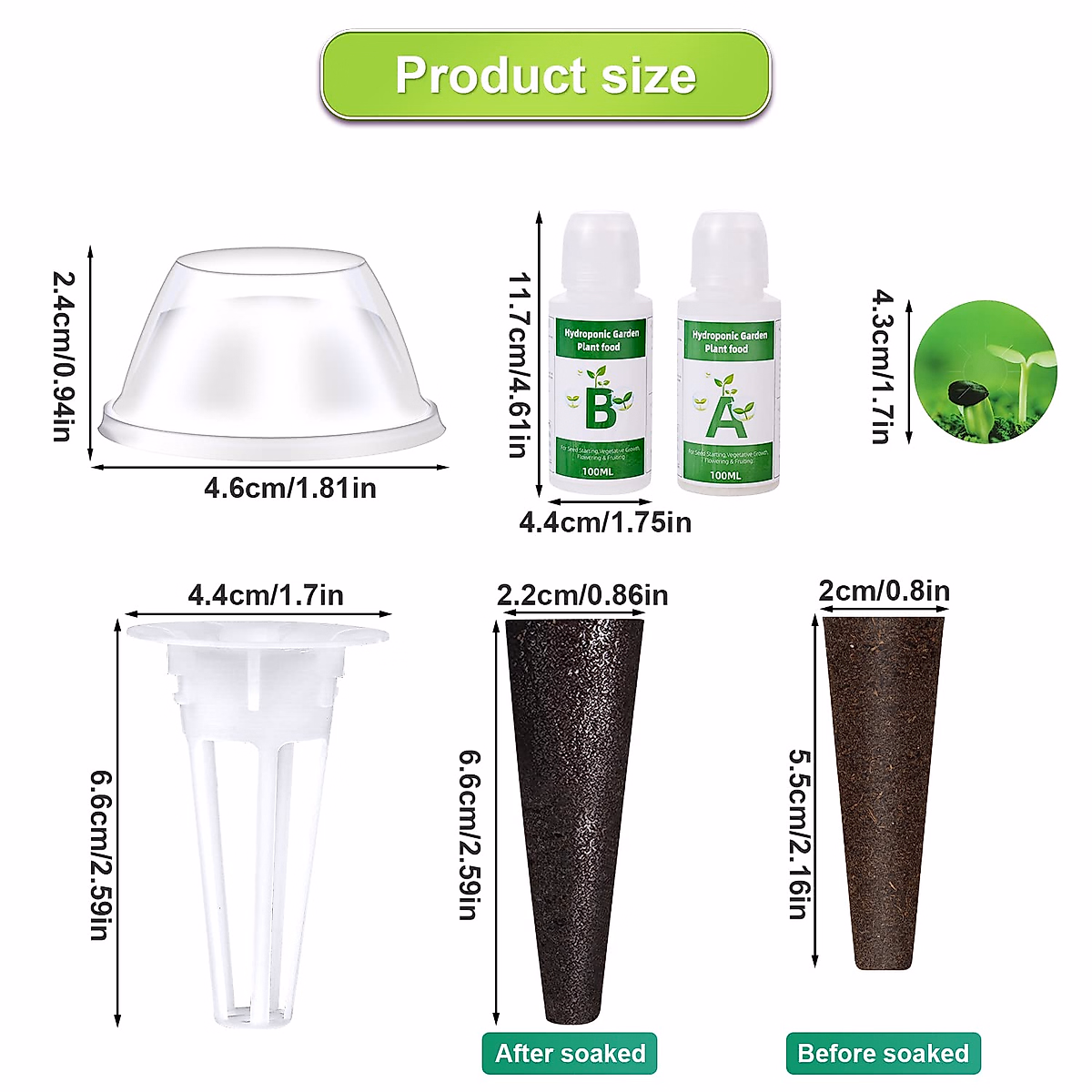 122pcs Seed Pod Kit, Hydroponics Garden Accessories for Aerogarden Growing System, Grow Anything Kit with 30 Grow Sponges, 30 Grow Baskets, 30 Grow Domes, 2 100ml Plant Food