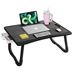 Foldable Laptop Desk for Bed, Laptop Bed Tray Table, Lap Desk for Laptop, Laptop Stand, Laptop Bed Desk Tray, Portable Foldable Desk, Tray Table, Foldable Lap Desk Tray with Cup Holder and Drawer