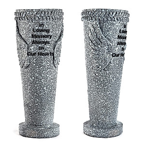 MIBUNG Cemetery Grave Vase with Ground Spikes, Angel Wings Vase for Fresh/Artificial Flowers, Floral Holder Headstone Decorations Grave Marker Memorial Stone Garden Yard Stake, Sympathy Gift