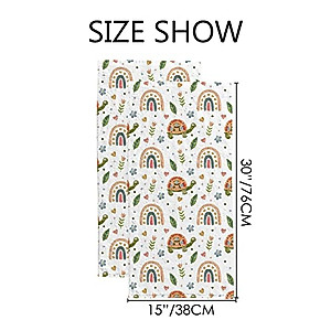 Hand Bath Towels 2 Pack Turtle Rainbow Flower Leave Absorbent Face Fingertip Towels for Bathroom Kitchen Gym Spa Soft Hair Drying Cloth Quick Dry, 30 x 15 Inch