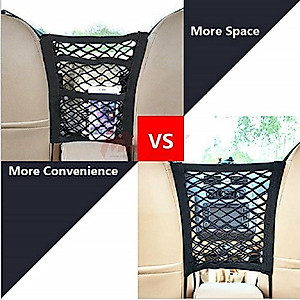 3-Layer Car Net Organizer, Universal Back Seat Mesh Bag, Barrier of Backseat Pet Children Kids, Cargo Tissue Wallet Handbag Holder, Driver Storage Netting Pouch