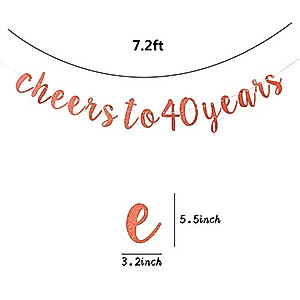 Rose Gold Glitter Cheers to 40 Years Banner, Happy 40th Birthday Bunting Garlands, 40th Anniversary Party Decoration Supplies