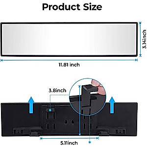 JoyTutus Rear View Mirror, Universal 11.81 Inch Panoramic Convex Interior Clip-on Wide Angle Mirror to Reduce Blind Spot Effectively for Car SUV Trucks -Clear