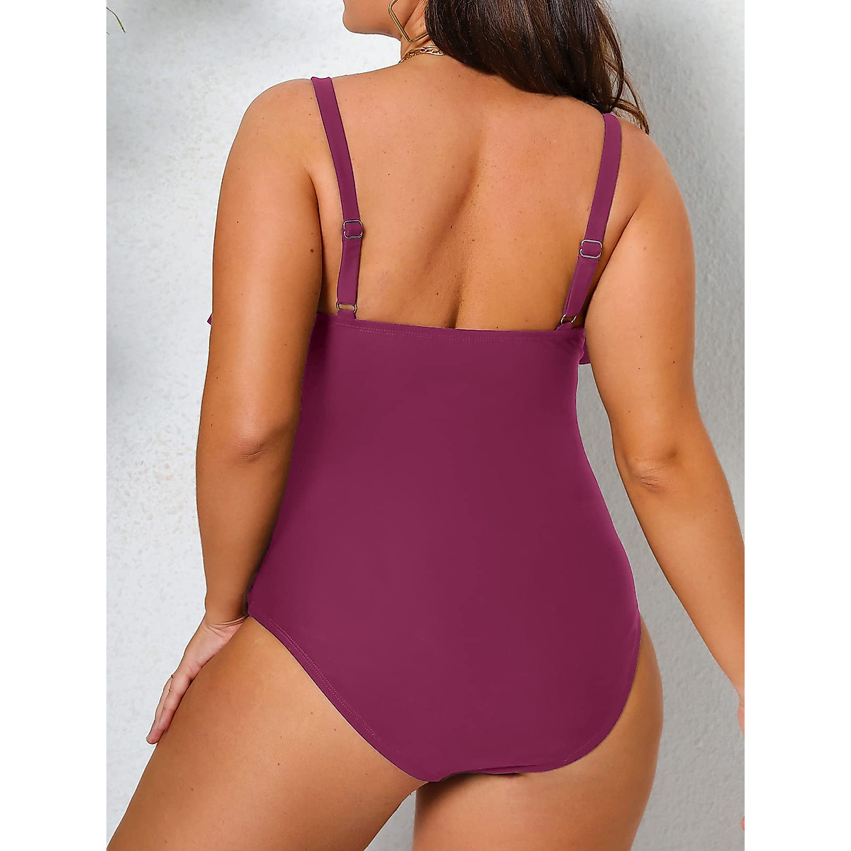 CUPSHE Women Swimsuit Plus Size One Piece Bathing Suit Flowy Ruffle Trim Ruched Front Tummy Control 1X, Purple
