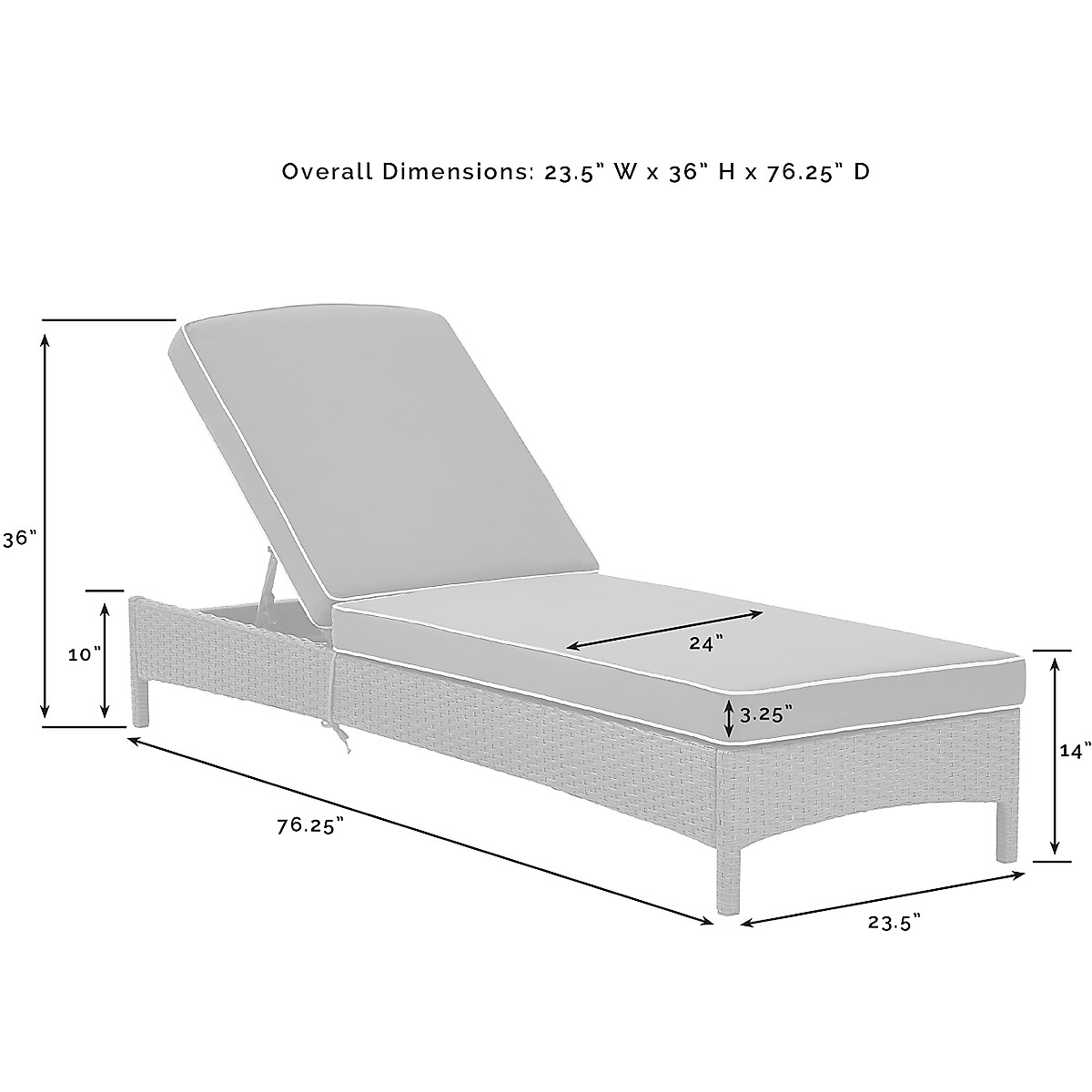 Crosley Furniture Palm Harbor Reclining Wicker Outdoor Chaise Lounge Chair for Patio, Deck, Poolside, Gray with Navy Cushions