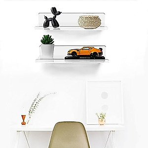 ROYALITA Small Acrylic Shelves Wall Mounted | Set of 2 | 12 Inches | Wall Hanging Bookshelf Display Shelves, Room Decor Floating Wall Shelves for Bedroom, Living Room, Office, Clear