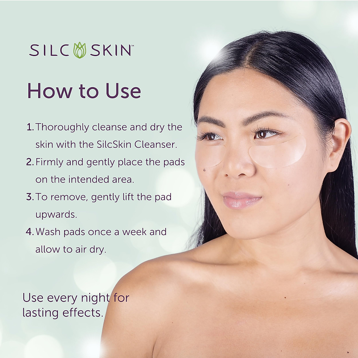 SilcSkin Silicone Eye Pads - Reusable Overnight Eye Patches, Medical-grade Silicone for Fine Lines, Crepey Skin, and Puffiness - 60 Day Supply