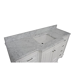 Kitchen Bath Collection Nantucket 60-inch Single Bathroom Vanity (White/Carrara): Includes White Cabinet with Authentic Italian Carrara Marble Countertop and White Ceramic Sink