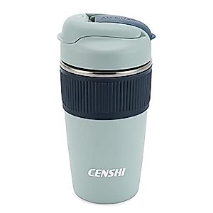 CENSHI 15 oz Stainless Steel Insulated Tumbler with Flip lid and straw,Vacuum Insulated Travel Coffee Cup for Hot and Cold Drinks,1 Pack,Blue