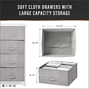 BINO 4-Drawer Fabric Dresser Storage Tower, Light Grey | Closet Organizer Unit | Bedroom Storage Cabinet | Clothing Drawer & Dresser Furniture | Organizing Drawer for Nursery Hallway Entryway Room