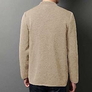 Lu's Chic Men's Long Sleeve Cardigan Sweater Soft Slim Fit Lightweight 2 Button Casual Blazer Jacket Cozy Outerwear Pockets Spring Fall Nude Tan Beige Medium