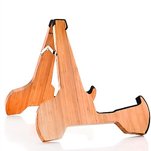 Miwayer Guitar Stand Real Bamboo A-Frame Folding Thickened Universal, with Soft Leather Protection, Safe Non-Slip Portable Stringed Instrument Stand, for Acoustic, Classical, Electric Guitar, Bass…