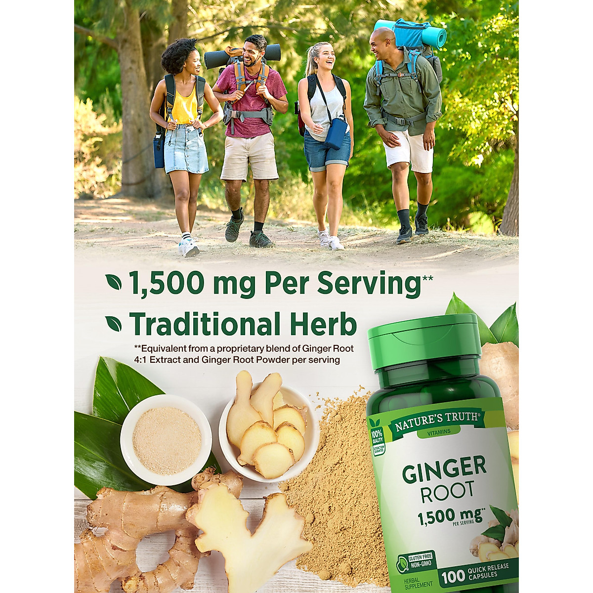 Nature's Truth Ginger Root Capsules | 1,500mg | 100 Count | Non-GMO and Gluten Free Supplement | from Ginger Root Extract