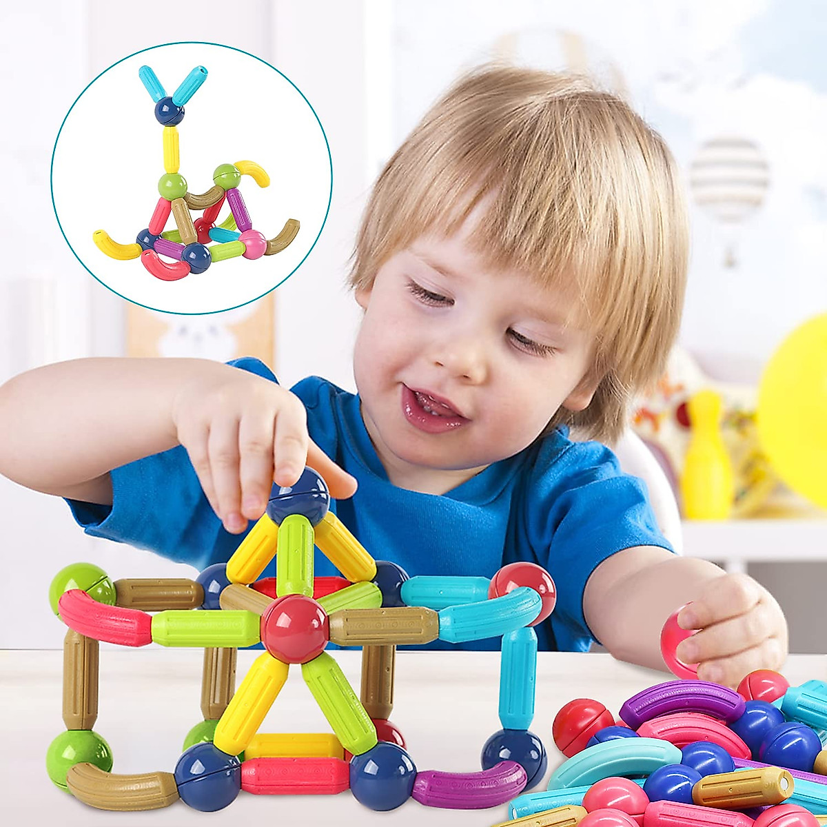 Huaker 88 Piece Magnetic Balls and Rods Set,Magnetic Building Toys Colorful DIY STEM Building Blocks Sticks for Ages 3+ Year Old Children Boy Girl Educational Construction Toy