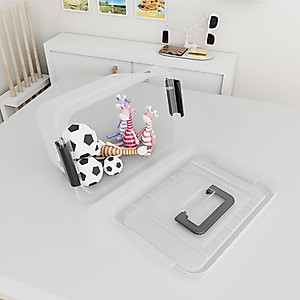 Cetomo Plastic Storage Bin Tote Stackable and Nestable Organizing Container with Lid and Secure Latching Buckles, Clear, 6.8Qt x 12, Pack of 12