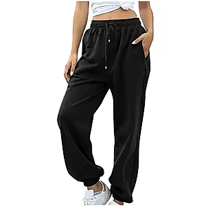 Bblulu Women's Elastic Waist Sweatpants High Waisted Pants with Pockets Athletic Fit Joggers Comfy Cotton Sweatpant