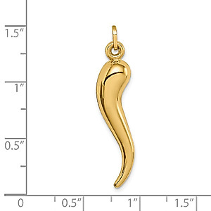 Sonia Jewels 14k Yellow Gold Cornicello Italian Horn Protection Charm Pendant - 33mm x 8mm