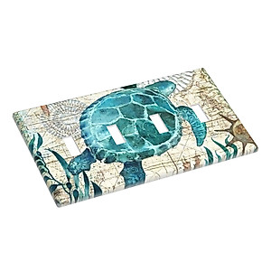 Sea Turtle Quad Toggle Light Switch Cover 4 Gang Decorative Wall Plate for Kids Girls Bedroom Kitchen Funny Room Decor 8" X 4.50"
