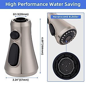 iFealClear Pull Down Kitchen Faucet Head Replacement, 3 Function Anti-Splashing Faucet Head for Kitchen Sink, Kitchen Faucet Head Replacement Female Thread with 12 Adapters, Brushed Nickel