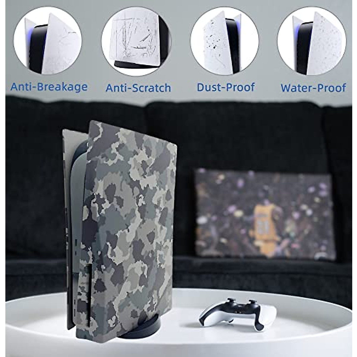 Camouflage Face Plates Cover Shell Panels for PS5 Disc Edition Console, Playstation 5 Accessories Faceplate Protective Shell Replacement Plate (Gray Camouflage)