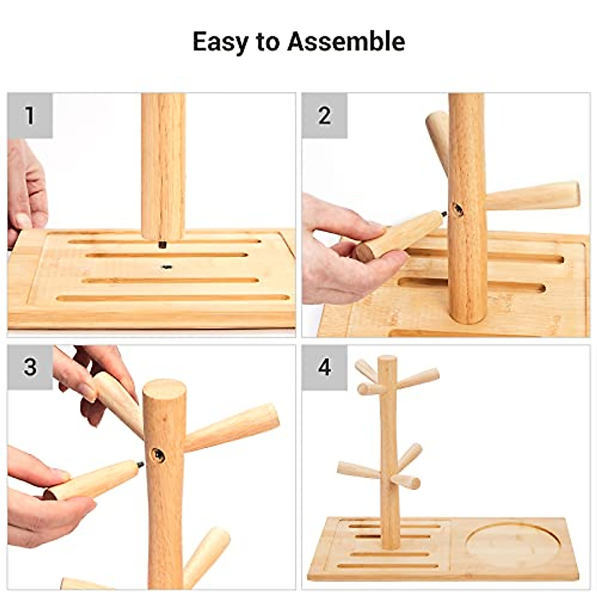 YOFRI Coffee Mug Holder Stand, Wood Mug Tree Holder, Drying Home Storage Rack, Multipurpose Display Stand, Countertop Coffee Cup Stand with 6 Hooks, Coffee Counter, Bar Accessory & Kitchen Organizer