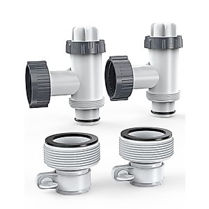 POOLHACKER Replacement Type B Hose Adapter 1.25" to 1.5" with Plunger Valve Parts for Above Ground Pool, Hose Adapter B & Shut Off Valve with Gaskets & Nuts for Above Ground Pool (2 Pack)