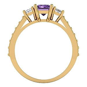 Clara Pucci 1.82 ct Emerald Cut Solitaire 3 stone Accent Created Alexandrite Engagement Anniversary Bridal Ring 18K Yellow Gold 6.75